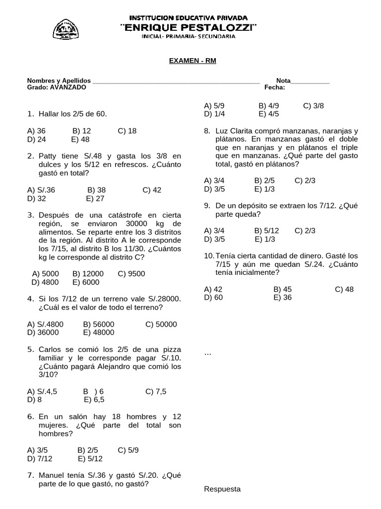 Examen de AVANZADO RM - Final | PDF
