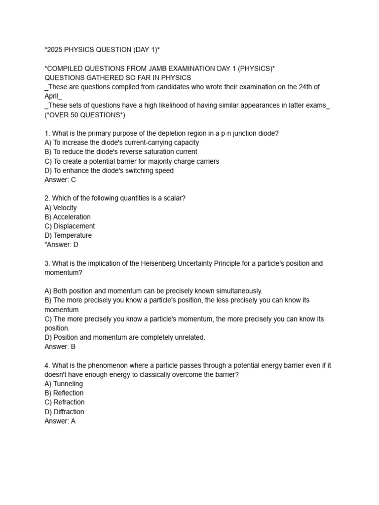 Jamb 2025 Physics CompilJAMB Ation | PDF | Waves | Force