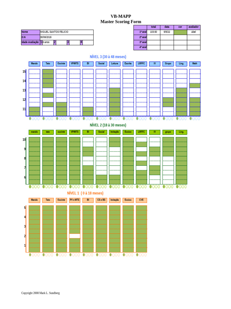 VB-MAPP Master Scoring Form | PDF | Psicologia | Biologia