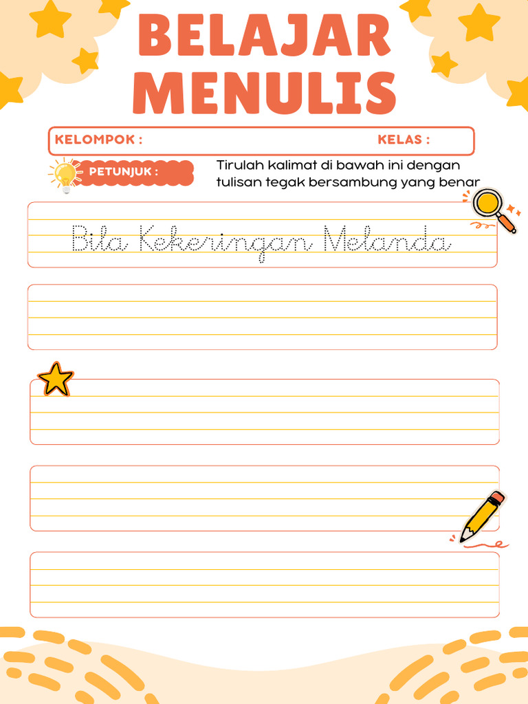 Belajar Menulis Kalimat Tegak Bersambung Lembar Kerja Putih | PDF