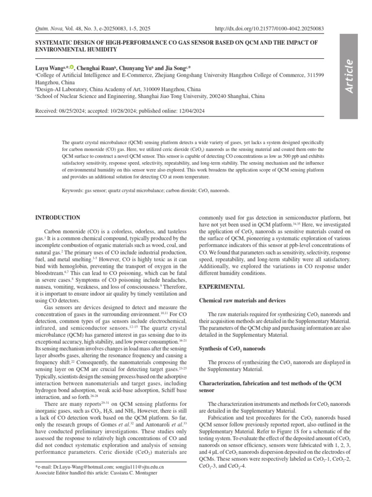 Systematic Design of High-Performance Co Gas Sensor Based On QCM and The Impact of | PDF ...