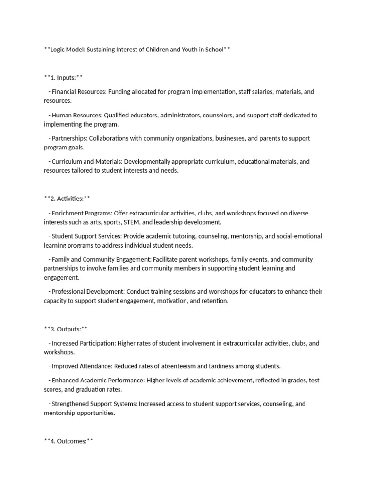 Logic Model for Engaging Youth in School | PDF | Evaluation | Employee ...
