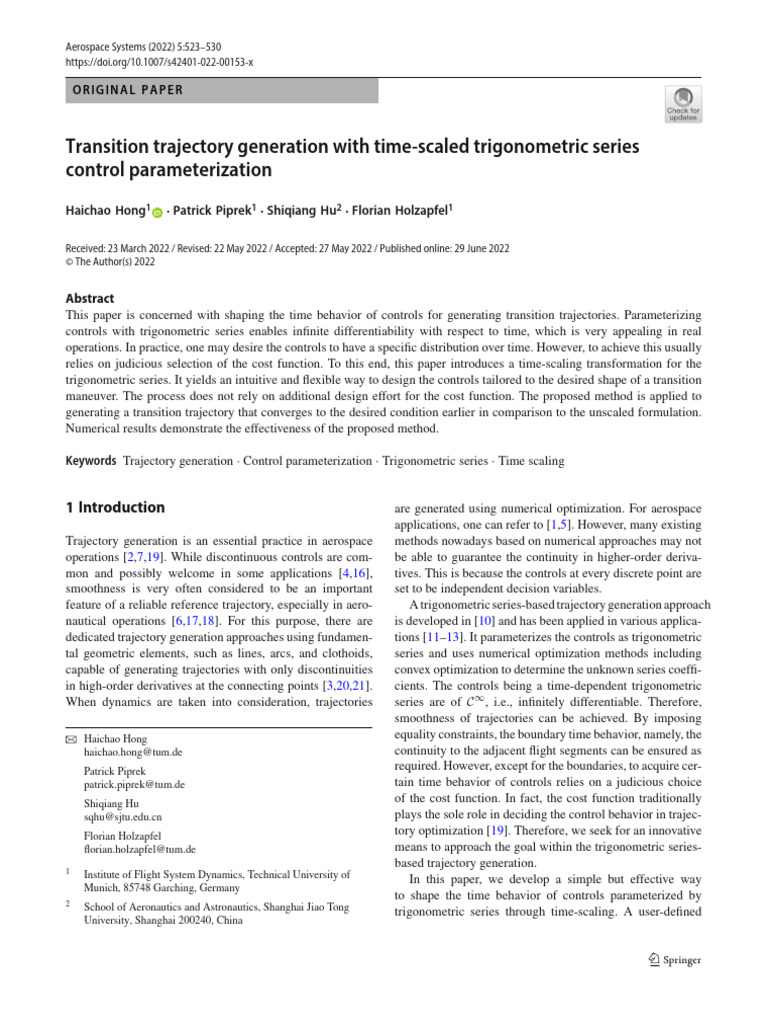 Transition Trajectory Generation With Time-Scaled Trigonometric Series | PDF | Mathematical ...