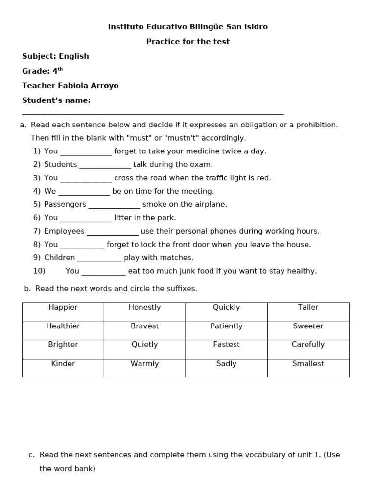 4th Grade English Test Practice Guide | PDF
