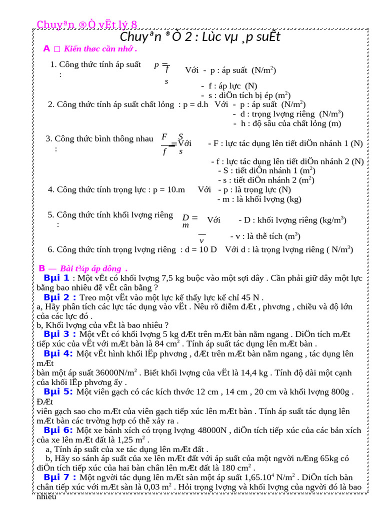 Bai Tap Chuyen de Luc Va Ap Suat - Vat Li 8 | PDF