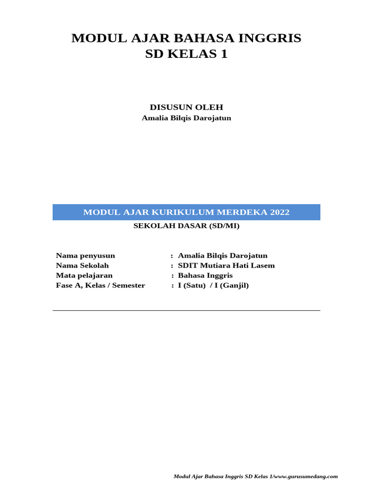 7. Modul Ajar B.INGGIRS BAB 7 KLS 1 | PDF