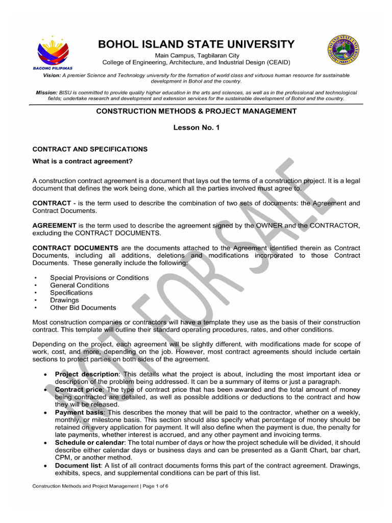 Lesson-No. 1 Contract and Specifications | PDF