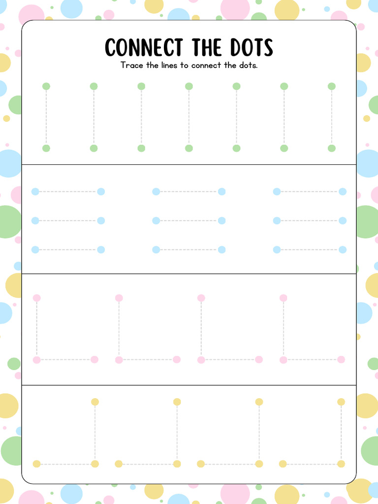 Colorful Pastel Connect The Dots Straight Lines Prewriting Worksheet | PDF
