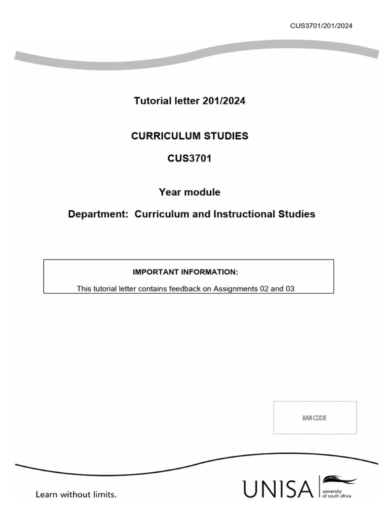CUS3701 2024 TL 201 Memo Assignments 2 and 3 | PDF | Educational Assessment | Learning