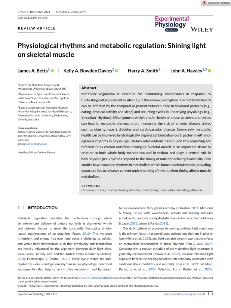 Experimental Physiology - 2025 - Betts - Physiological Rhythms and Metabolic Regulation Shining ...