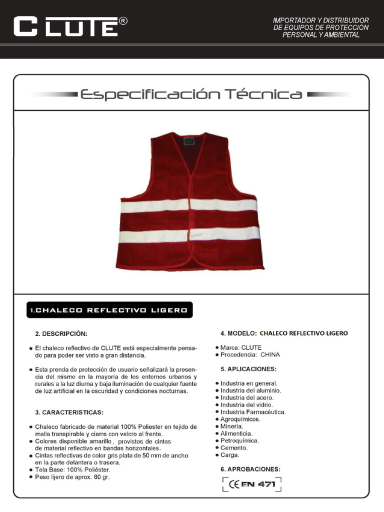 Ficha Tecnica Chaleco Reflectivo Ligero | PDF