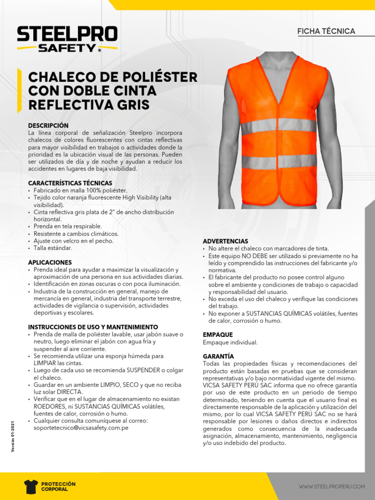 Chaleco de Poliester Con Doble Cinta Reflectiva Gris | PDF | Textiles