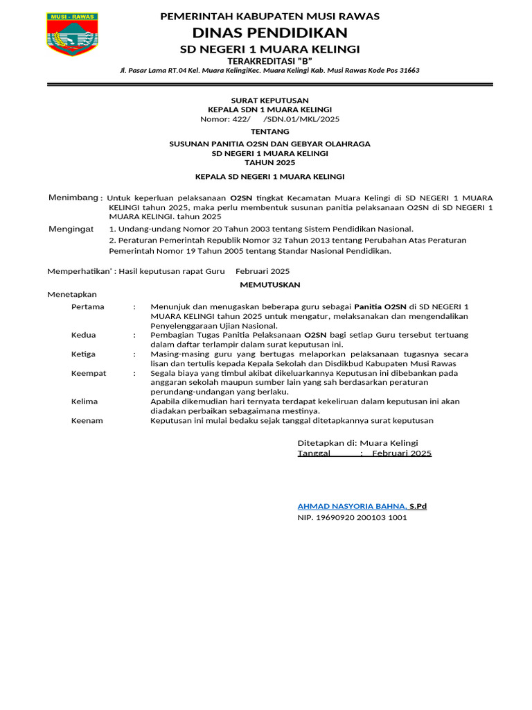 SK Panitia O2sn Dan SPJ | PDF