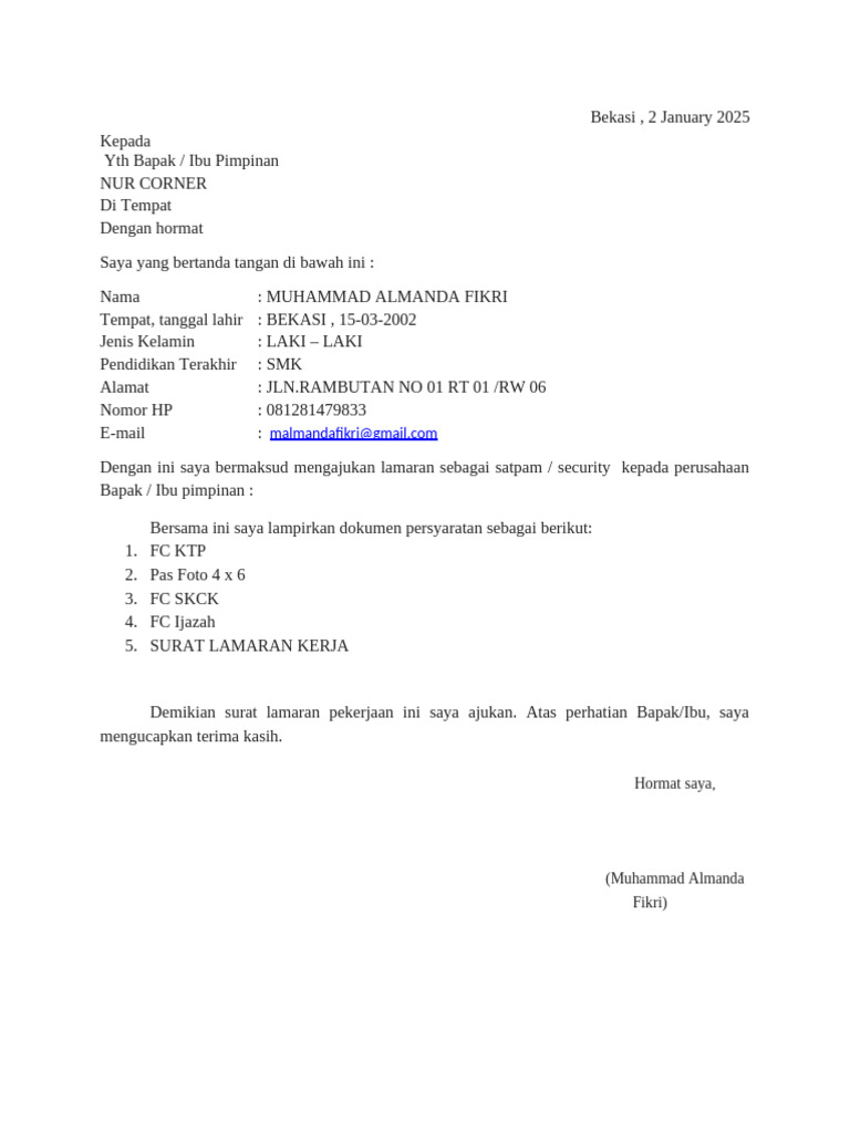 Format Surat Lamaran | PDF