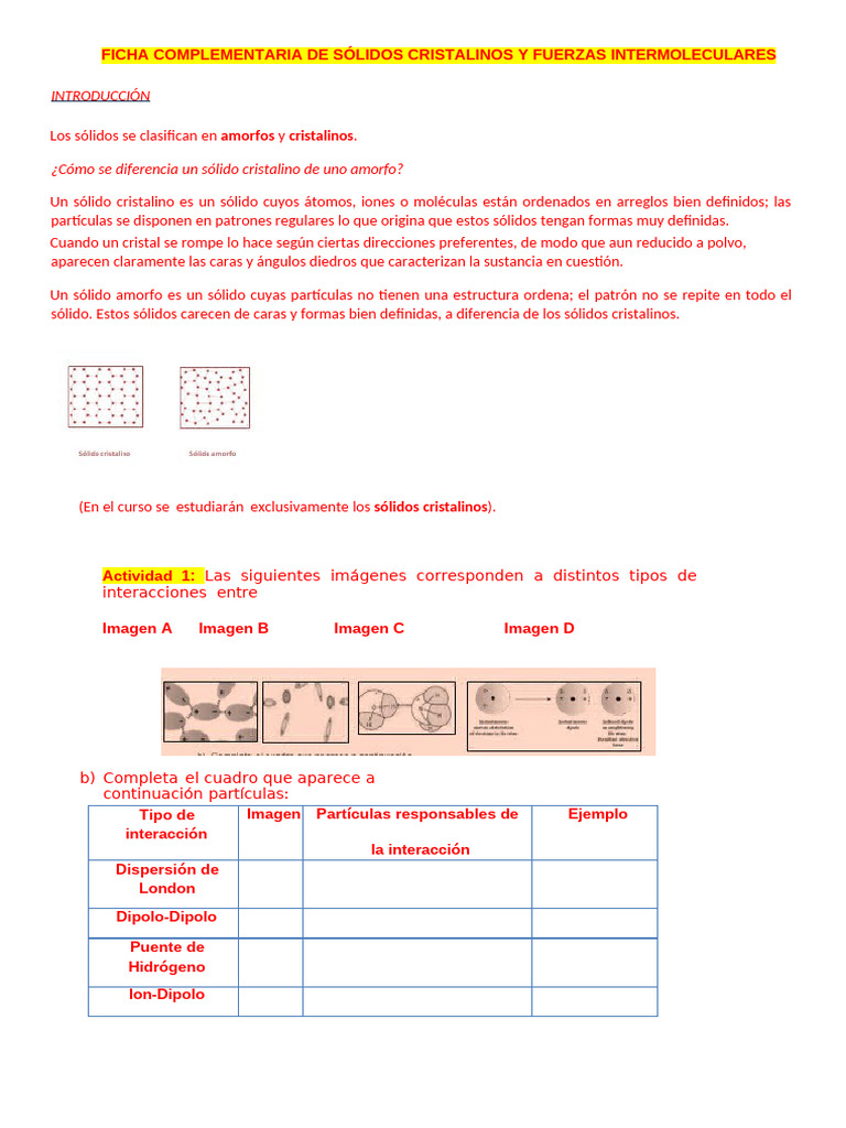 Fuerzas Intermoleculares y Sólidos Cristalinos Ejercicios | PDF | Cristal | Sólido