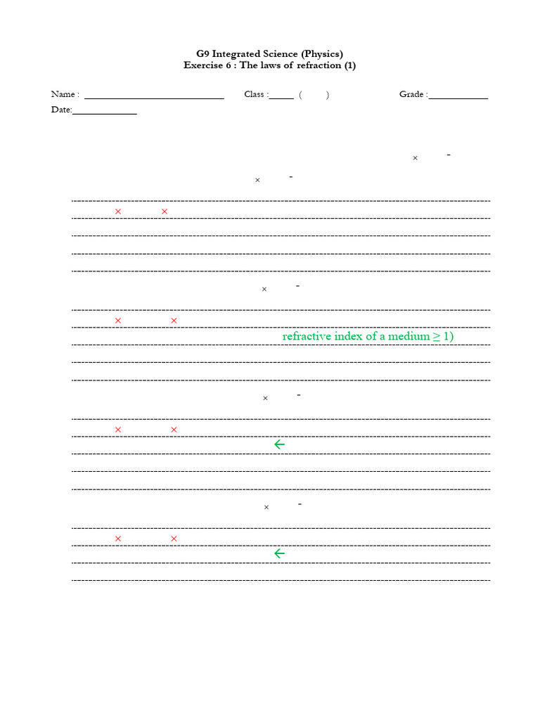 Exercise 6 The Laws of Refraction 1 (Solutions) | PDF | Refraction | Refractive Index