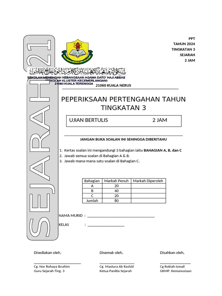Cover Soalan Exam sejPPT | PDF