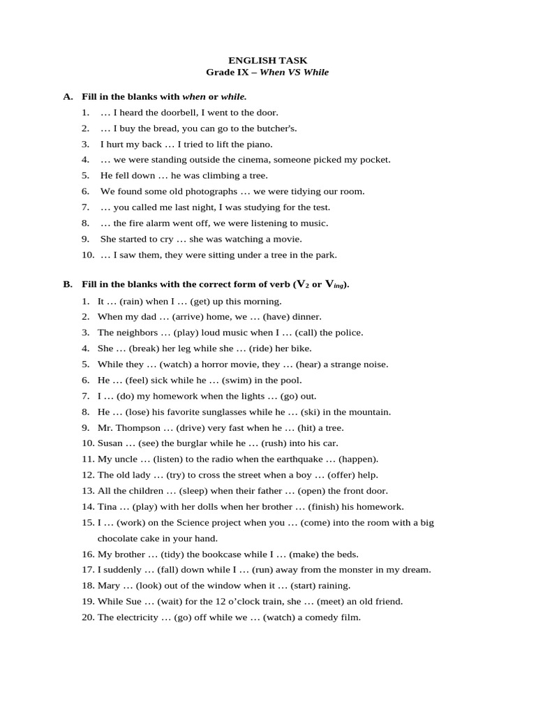 ENGLISH TASK-When VS While | PDF