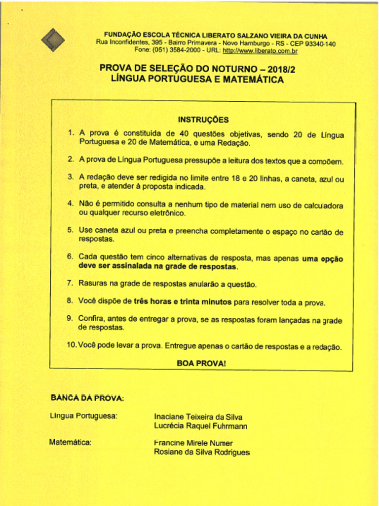 Prova Noturno 2018 2 | PDF