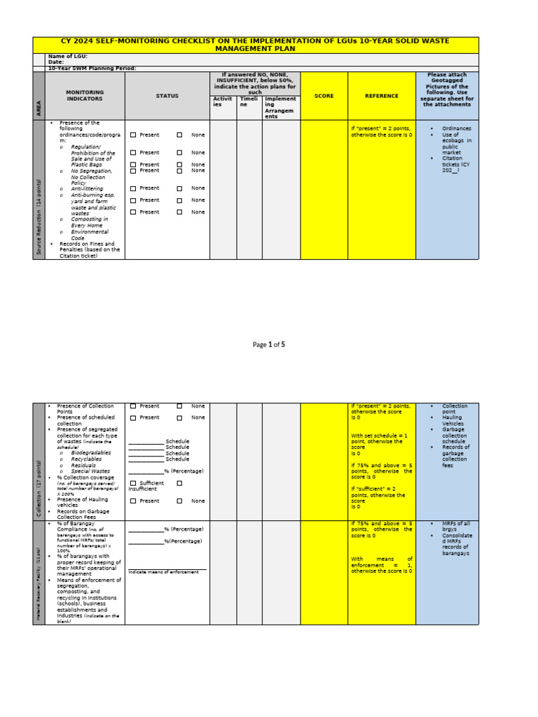 SWM Plan Monitoring Checklist 1 | PDF | Municipal Solid Waste | Waste ...