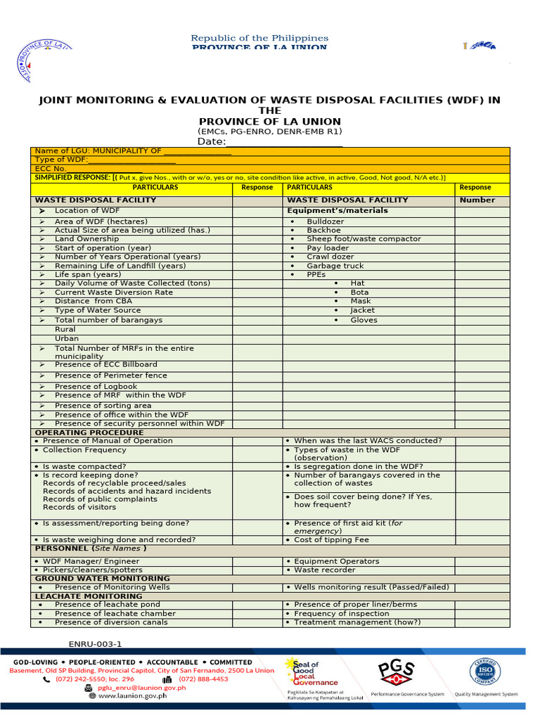 SWM Monitoring Form Ver 2024 1 | PDF | Waste | Waste Management
