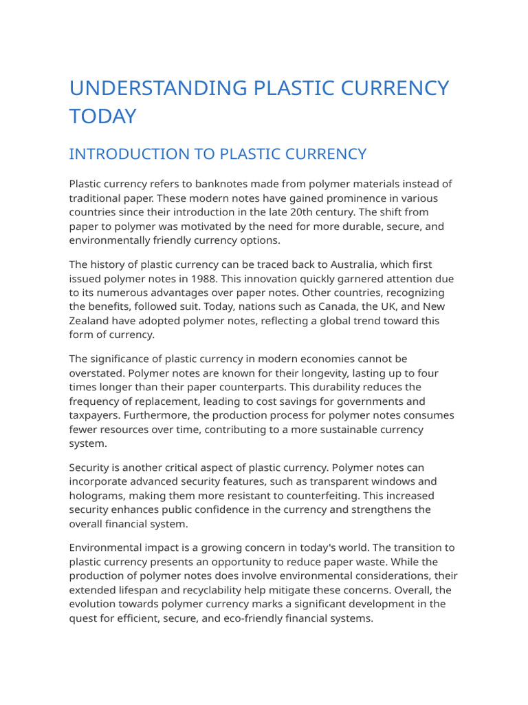 Understanding Plastic Currency Today | PDF | Banknote | Plastic