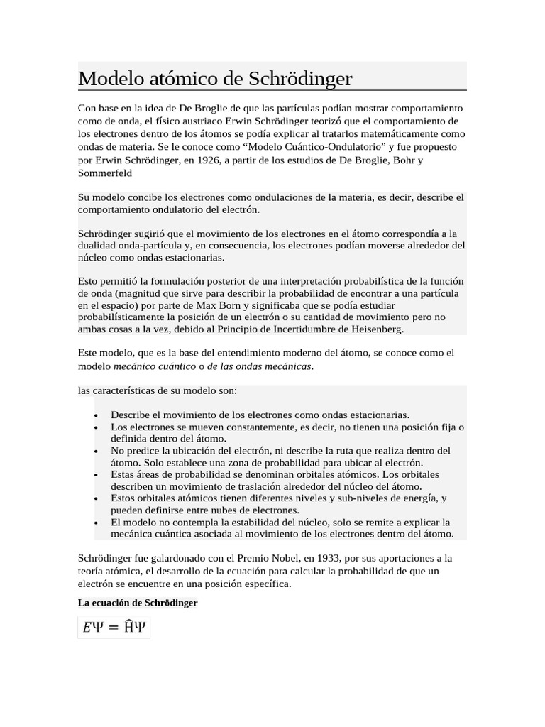 Modelo Atómico de Schrödinger | PDF