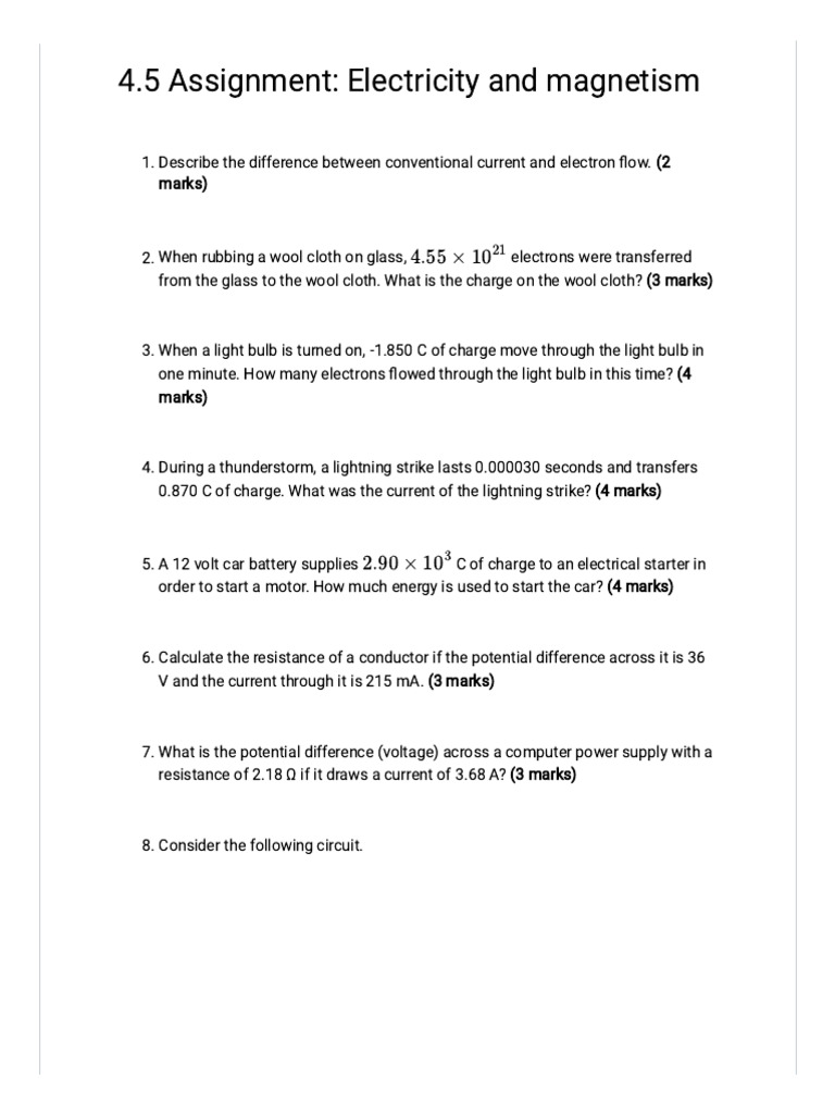 Electricity and Magnetism Assignment 4.5 | PDF | Electric Power ...