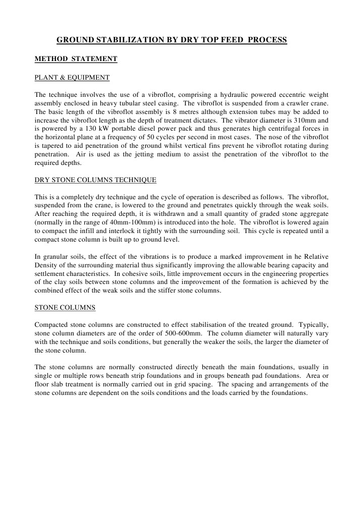 Ground Stabilization Dry Top Feed Process Stone Columns | PDF | Column ...