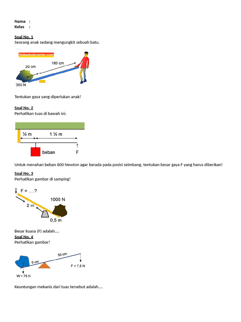 Soal Pesawat Sederhana Tuas | PDF