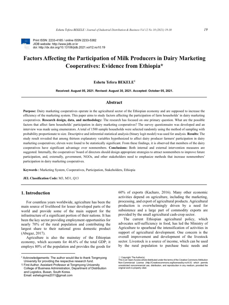 Eshetu Tefera BEKELE Factors Affecting The Participation of Milk Producers in Dairy Marketing ...