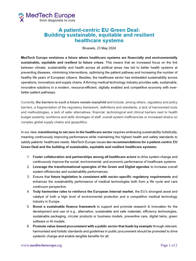 A Patient Centric Eu Green Deal Reflection Paper | PDF | Sustainability ...