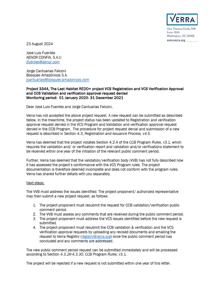 CCB - VCS - V - R - REQUEST - DENIED - Project 3344 - 23AUG2024 | PDF