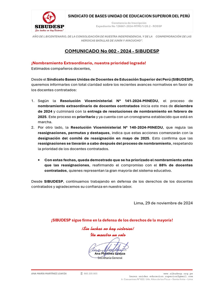 SIBUDESP - Comunicado No 003-2024 | PDF