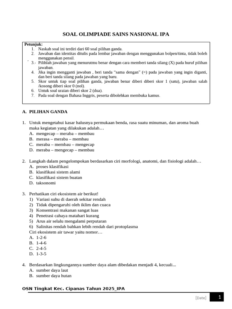 Soal Osn Ipa_kec 2025 | PDF