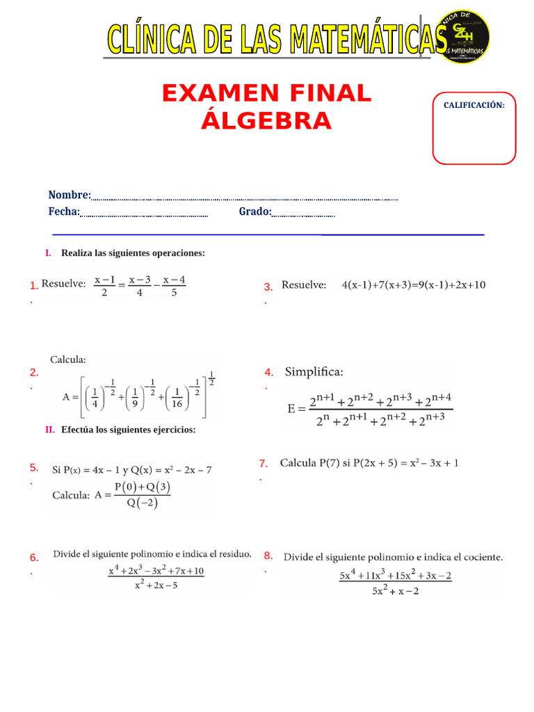 FINAL DE ÁLGEBRA 4to AÑO 2025 | PDF