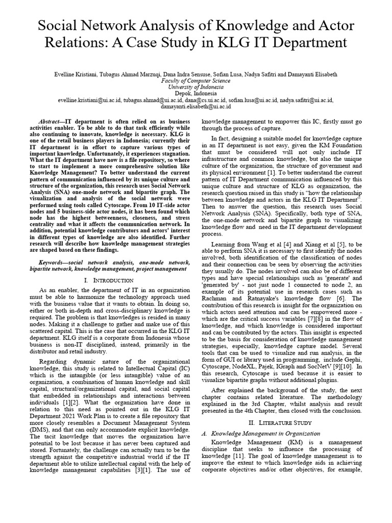 Social Network Analysis of Knowledge and Actor | PDF | Computer Network | Knowledge Management