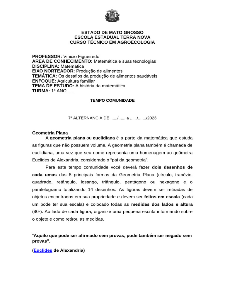 Atividade TC 7 Alternância Matemática - 1 Ano | PDF
