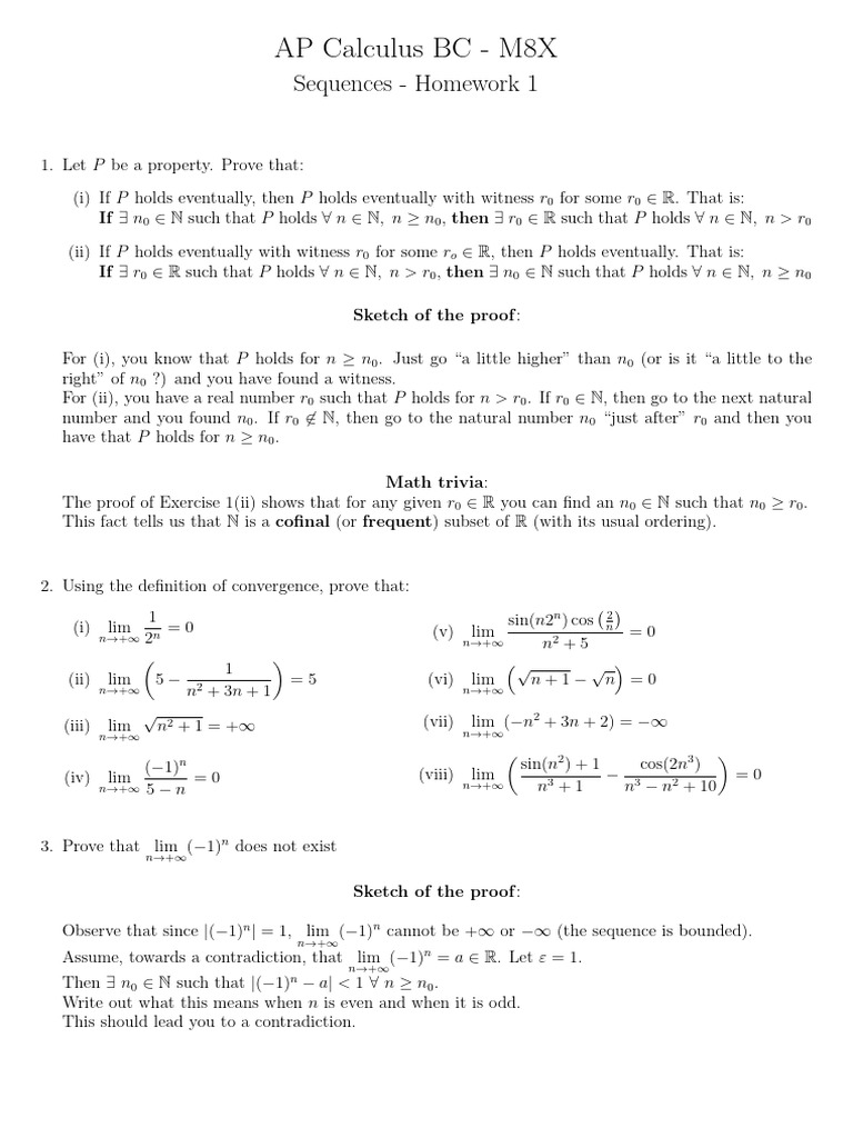 APCalcBC 2024-2025 - Sequences - HW 1-18 | PDF | Calculus | Analysis