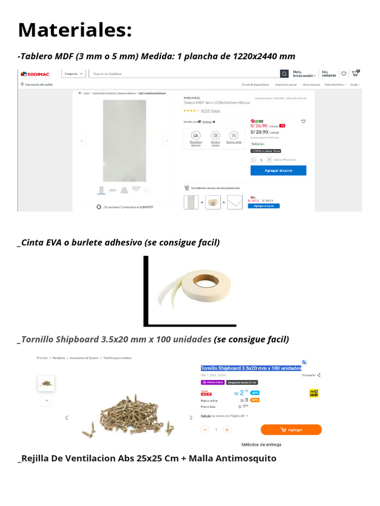 Materiales para Proyecto Solar DIY | PDF