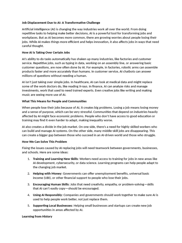 Job Displacement Due To AI | PDF | Artificial Intelligence ...