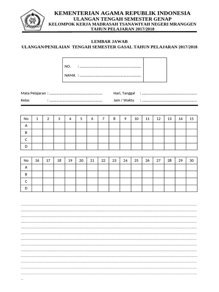 Lembar Jawab UTs | PDF