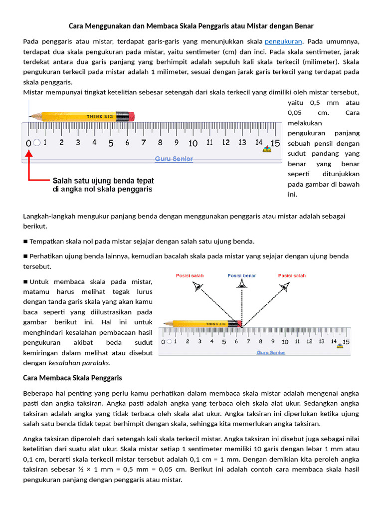 Cara Menggunakan Dan Membaca Skala Penggaris Atau Mistar Dengan Benar | PDF