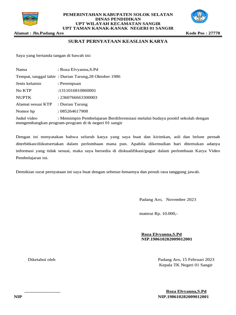 Kop Surat Tk n 01 Sangir SK PPDB | PDF