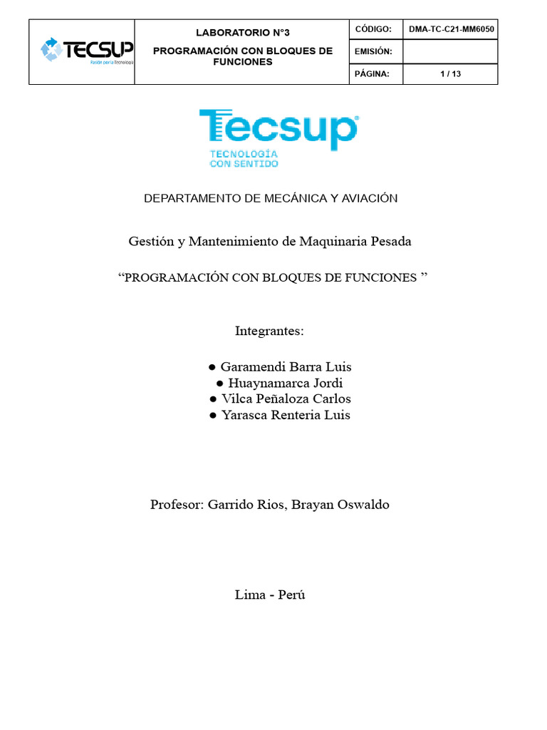 Lab 3 Programación Con Bloque de Funciones | PDF | Laboratorios | Programación de computadoras