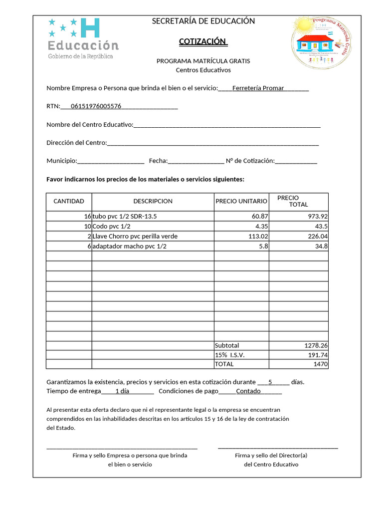 Anexo 1 Cotizacion Ejemplo | PDF