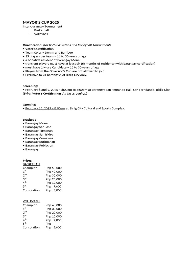 Mayors Cup 2025 | PDF