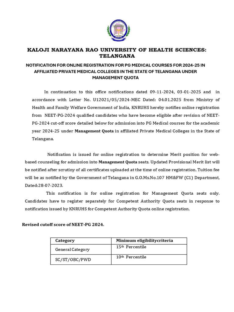 REGISTRATION NOTIFICATION 2024-25-Reduced Cut Off score-WEBSITE | PDF ...