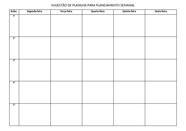 Sugestão de Planilha para Planejamento Semanal | PDF