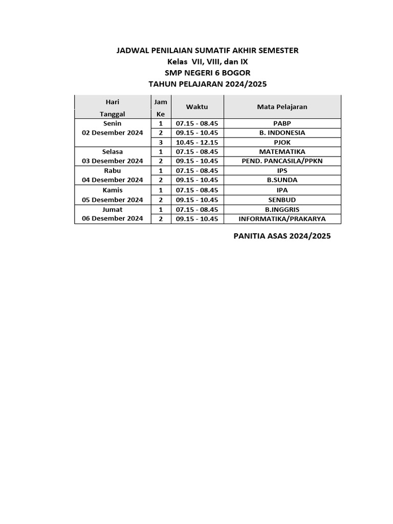 Jadwal Asas Ganjil New 2024 | PDF